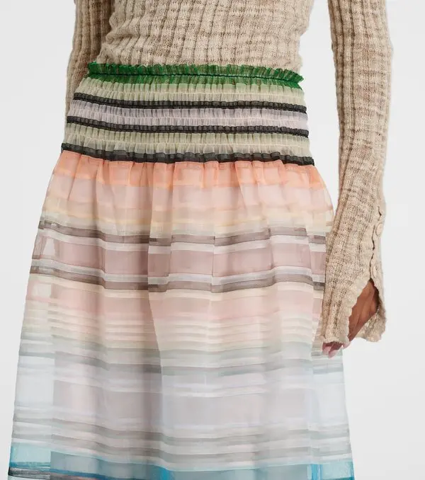 SUSAN FANG Striped Tulle Midi Skirt