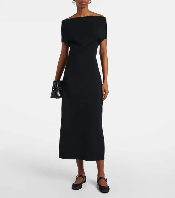 TOTEME Knitted Off-the-shoulder Midi Dress