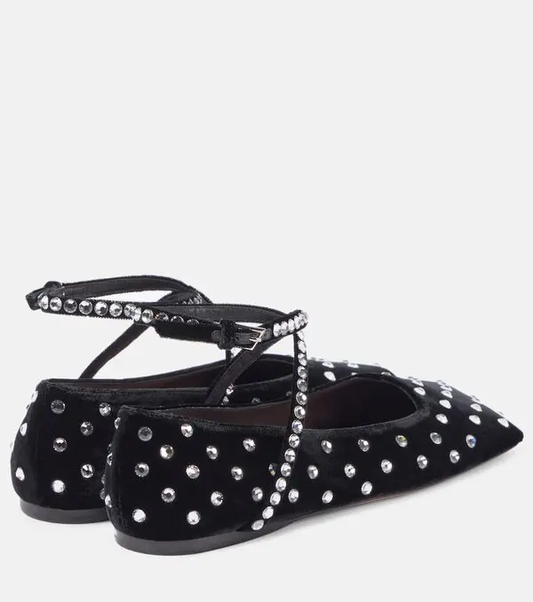 Amina Muaddi Ane Crystal Embellished Ballet Flats - Black