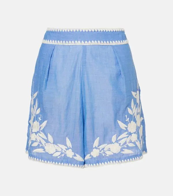 JULIET DUNN Cotton Chambray Shorts - Blue
