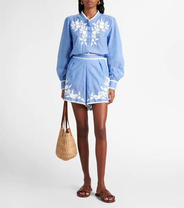 JULIET DUNN Cotton Chambray Shorts - Blue