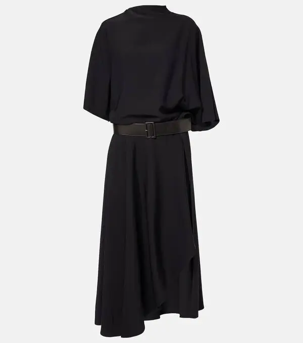 Alaïa Belted Leather-trimmed Midi Dress - Black
