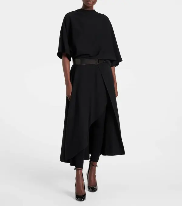 Alaïa Belted Leather-trimmed Midi Dress - Black