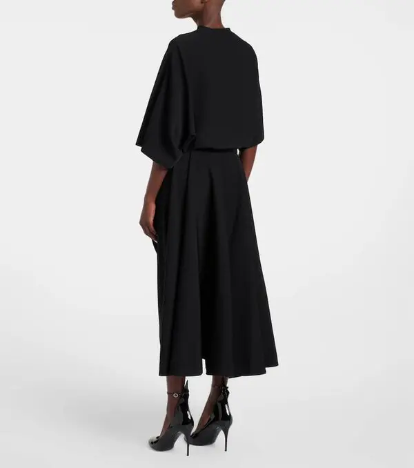 Alaïa Belted Leather-trimmed Midi Dress - Black