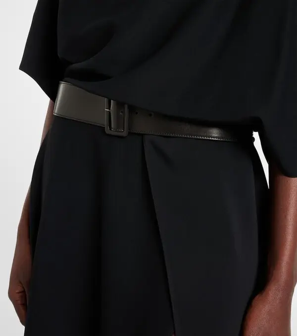 Alaïa Belted Leather-trimmed Midi Dress - Black