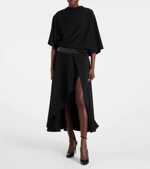 Alaïa Belted Leather-trimmed Midi Dress - Black