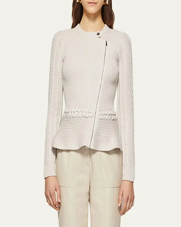 Simkhai Andi Mixed-knit Cotton Peplum Jacket - Stone