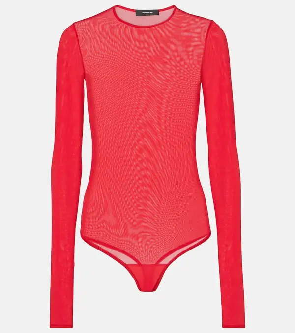 Wardrobe.NYC Sheer Mesh Bodysuit - Red