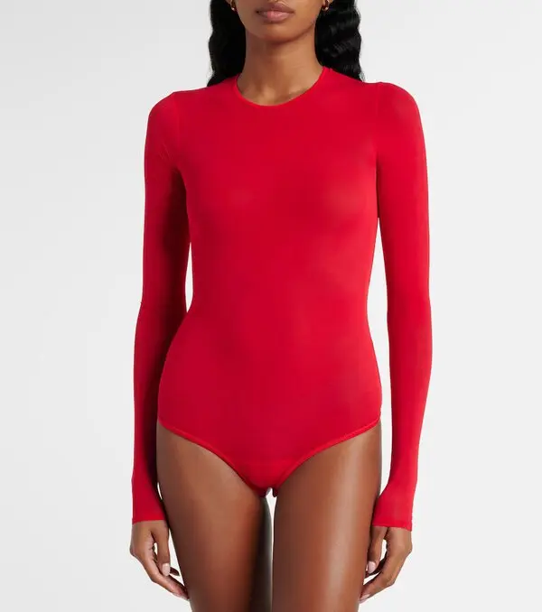 Wardrobe.NYC Sheer Mesh Bodysuit - Red