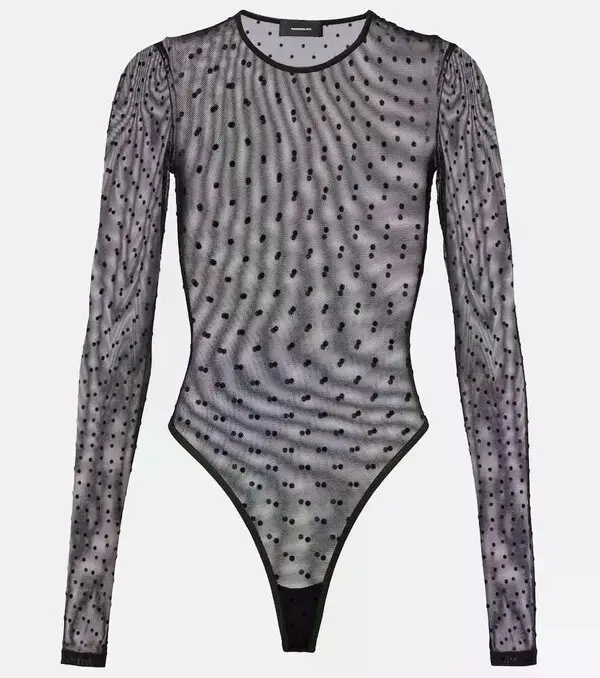 Wardrobe.NYC Polka-dot Sheer Mesh Bodysuit - Black