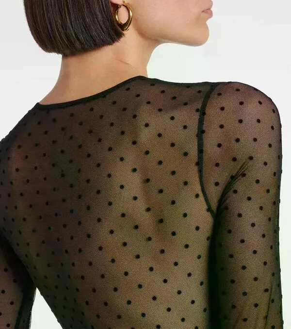 Wardrobe.NYC Polka-dot Sheer Mesh Bodysuit - Black