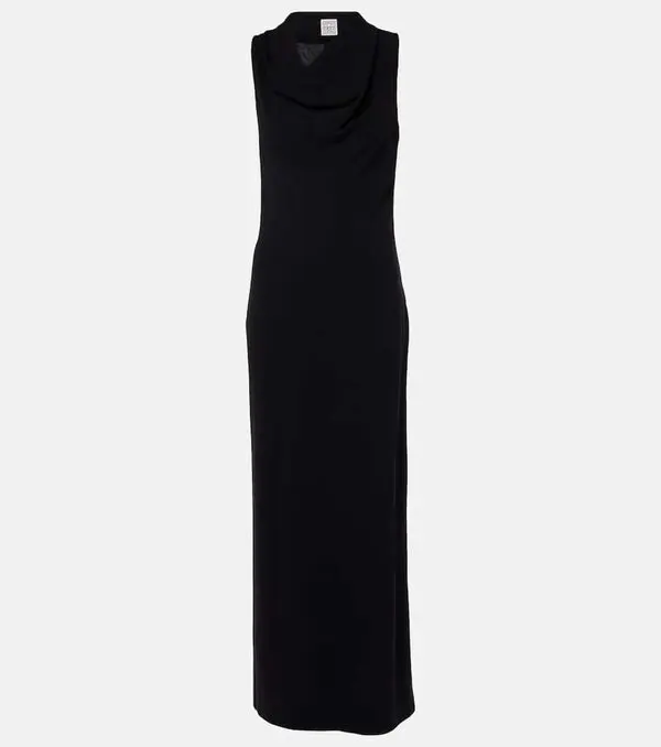 TOTEME Draped Wool-blend Maxi Dress - Black