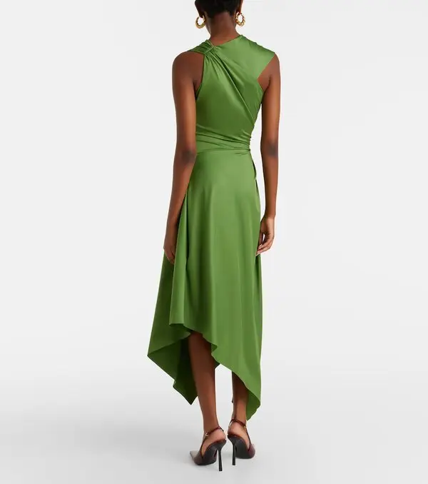 Victoria Beckham Asymmetric Gathered Midi Dress - Green