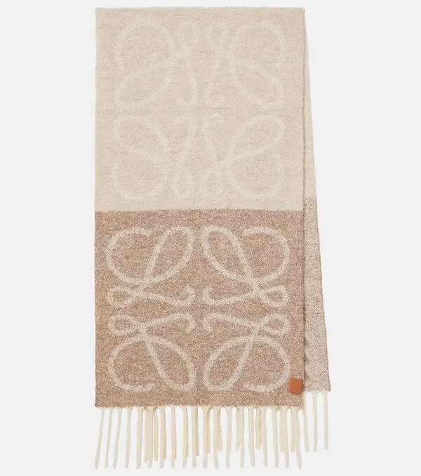 Loewe Anagram Alpaca And Wool-blend Scarf - Beige