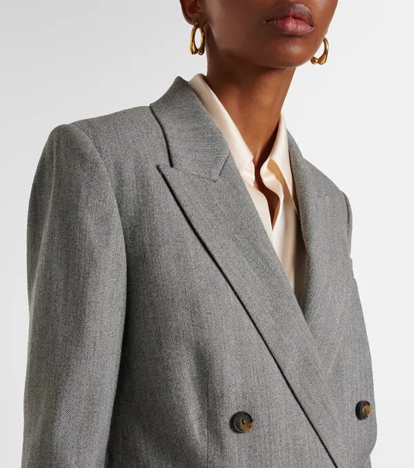Vince Double-breasted Wool-blend Twill Blazer - Grey