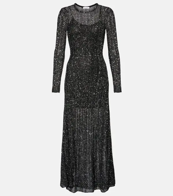 Alaïa Sequined Mock Neck Midi Dress - Black
