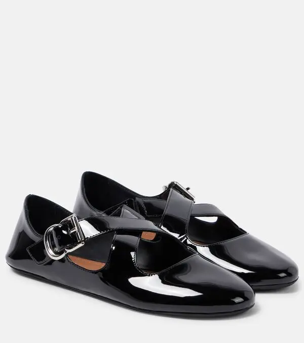 Alaïa Criss Cross Patent Leather Ballet Flats - Black