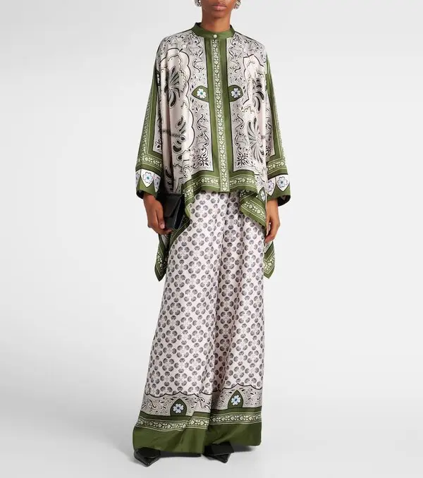 La DoubleJ Printed Silk Twill Palazzo Pants