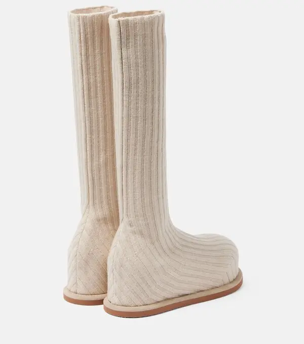 Amina Muaddi Veneda 15 Knee-high Sock Boots - Beige
