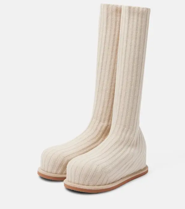 Amina Muaddi Veneda 15 Knee-high Sock Boots - Beige