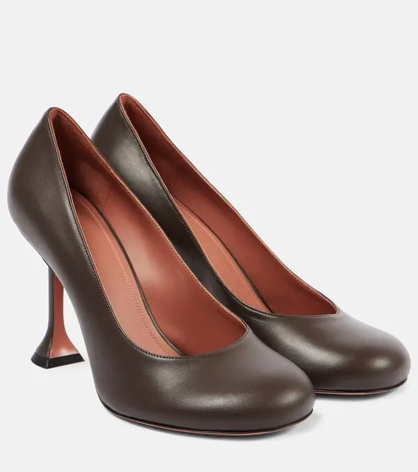 Amina Muaddi Iris 95 Leather Pumps - Brown