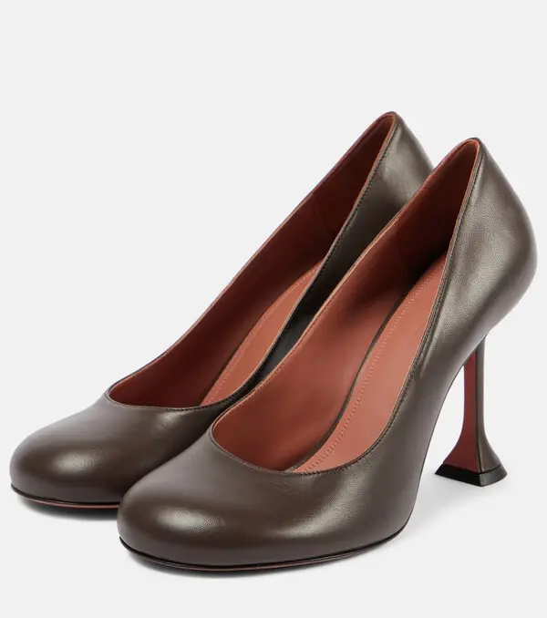 Amina Muaddi Iris 95 Leather Pumps - Brown
