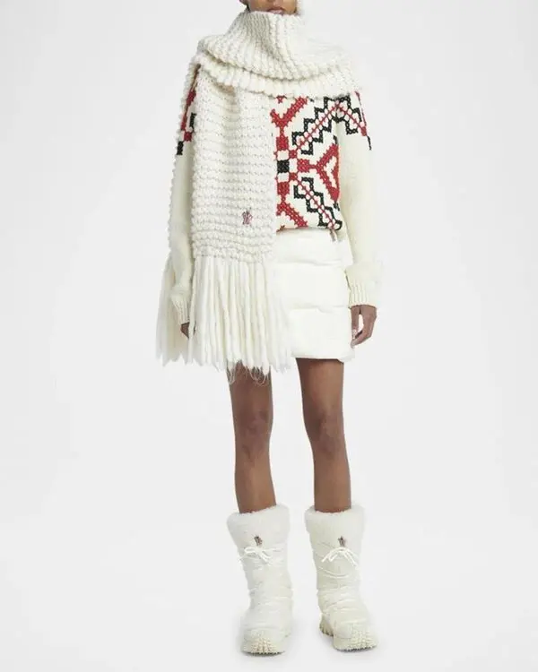 Moncler Fringe Wool Logo Scarf