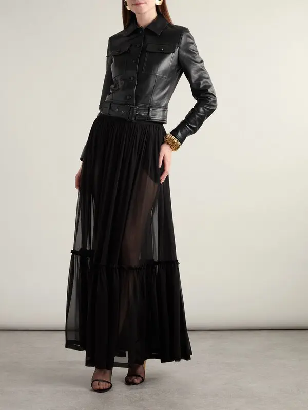 Saint Laurent Belted Leather Biker Jacket