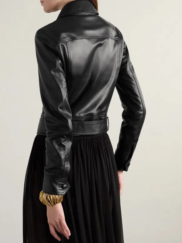 Saint Laurent Belted Leather Biker Jacket