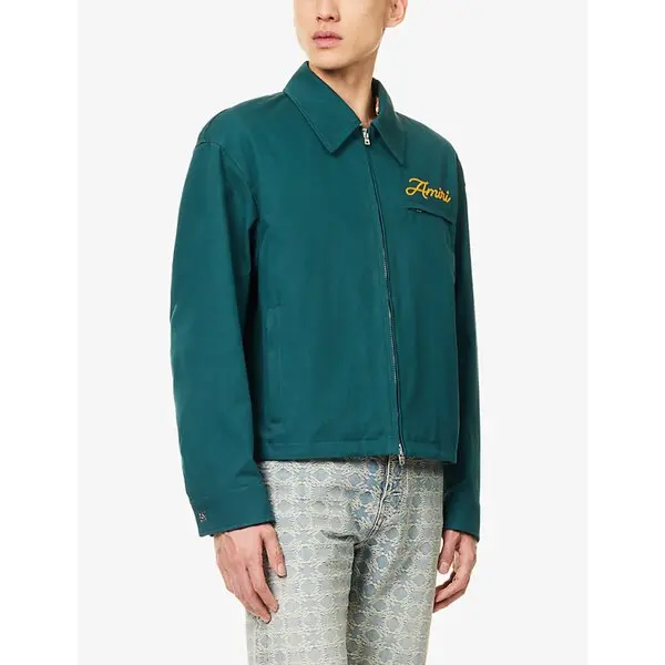 Amiri Logo-Embroidery Cotton-Twill Jacket - Evergreen | Editorialist