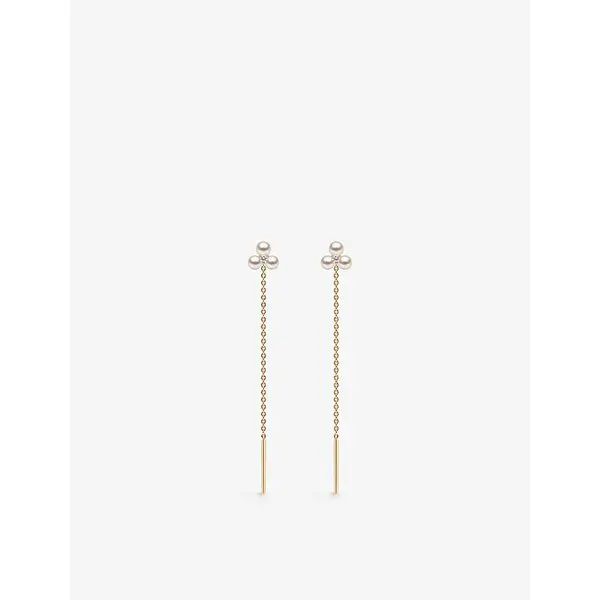Yoko London Trend Diamond And Freshwater Pearl Threader Earrings - Yellow Gold