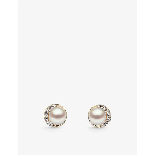 Yoko London Trend Diamond And Pearl Stud Earrings - Yellow Gold