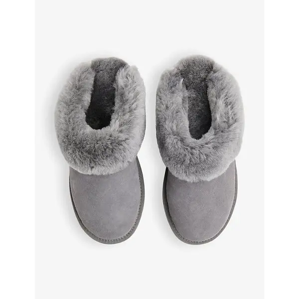 Whistles Emilia Sheepskin-cuff Suede Slippers - Grey