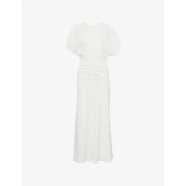 Victoria Beckham Gathered Ruffle-sleeve Woven Midi Dress