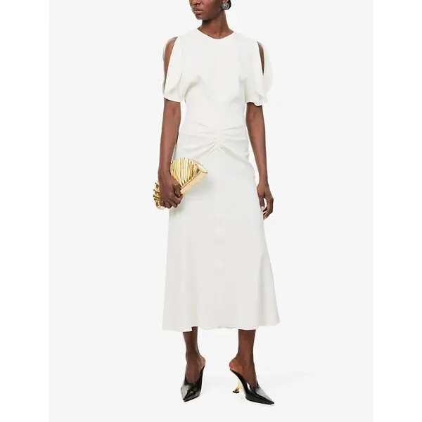 Victoria Beckham Gathered Ruffle-sleeve Woven Midi Dress