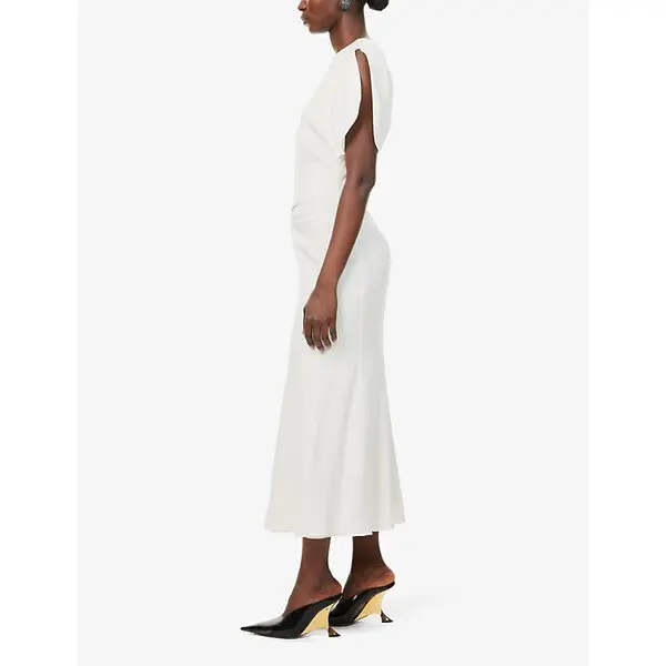 Victoria Beckham Gathered Ruffle-sleeve Woven Midi Dress