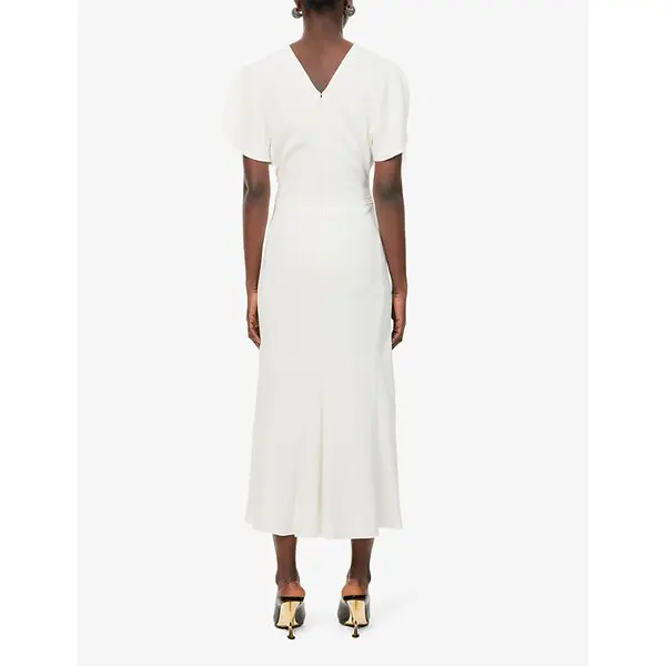 Victoria Beckham Gathered Ruffle-sleeve Woven Midi Dress