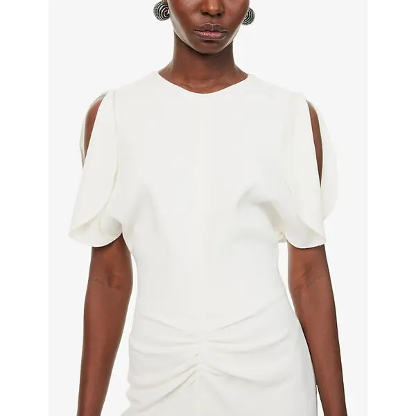 Victoria Beckham Gathered Ruffle-sleeve Woven Midi Dress