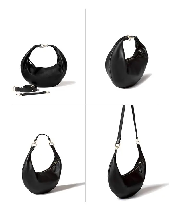 HYER GOODS 3-in-1 Convertible Hobo Crescent Bag - Black Silver
