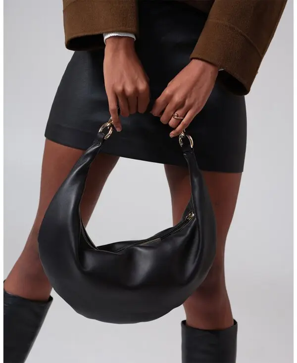 HYER GOODS 3-in-1 Convertible Hobo Crescent Bag - Black Silver