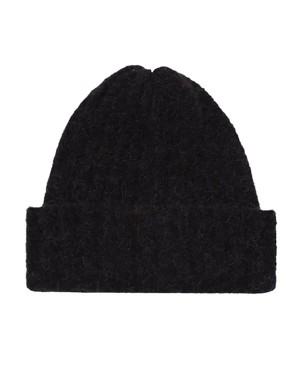 HYER GOODS Upcycled Alpaca Wool Chunky Rib Beanie - Heather Black