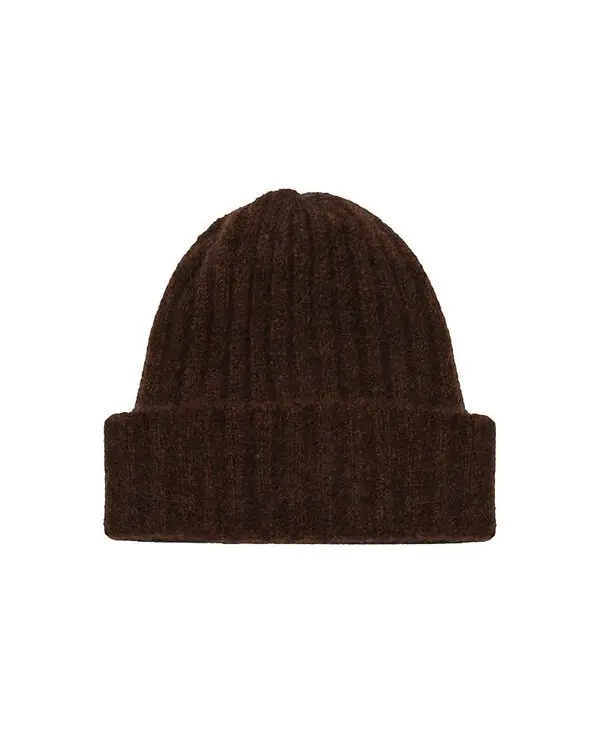 HYER GOODS Upcycled Alpaca Wool Chunky Rib Beanie - Heather Brown
