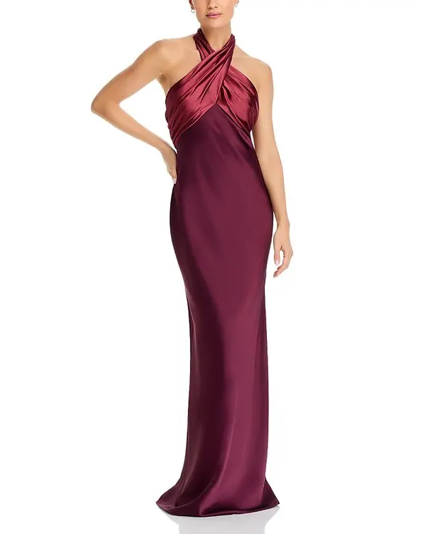 faille halter midi dress Oscar de La Renta Porcelain Flower Faille Cocktail Dress