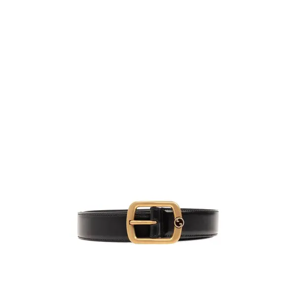Gucci Black Leather Belt with Antiqued Gold Interlocking G Buckle Belt with Interlocking G detail in black leather | GUCCI® US main image 2