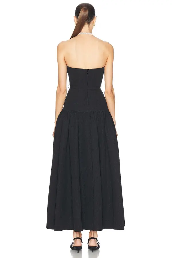 Nicholas Arete Strapless Drop Waist Midi Dress With Self Belt In Black -  64% Off | Editorialist