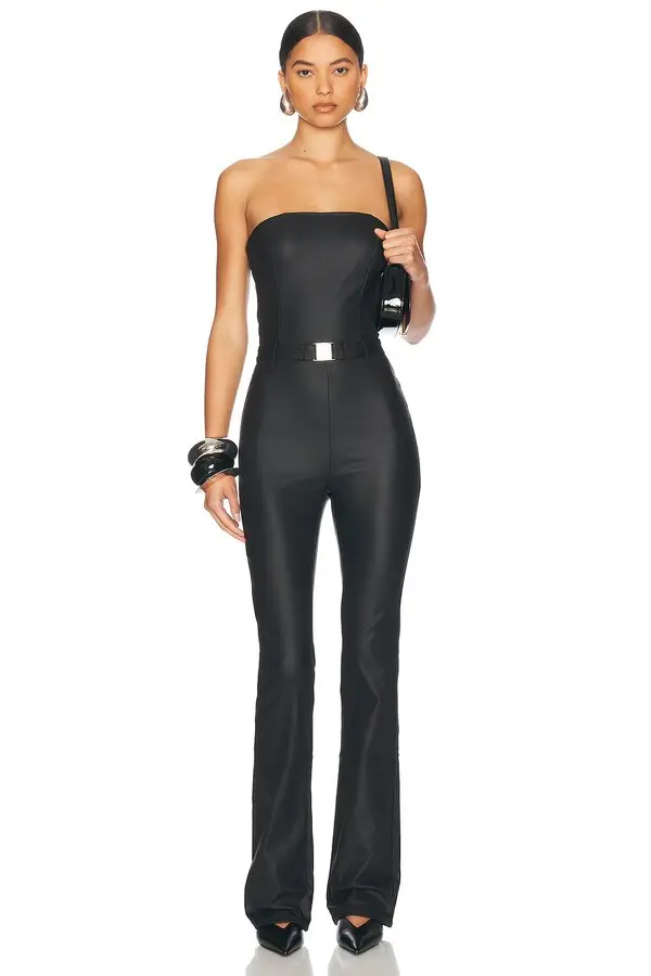 SEROYA Vice Slim Flare Jumpsuit - Coated Black