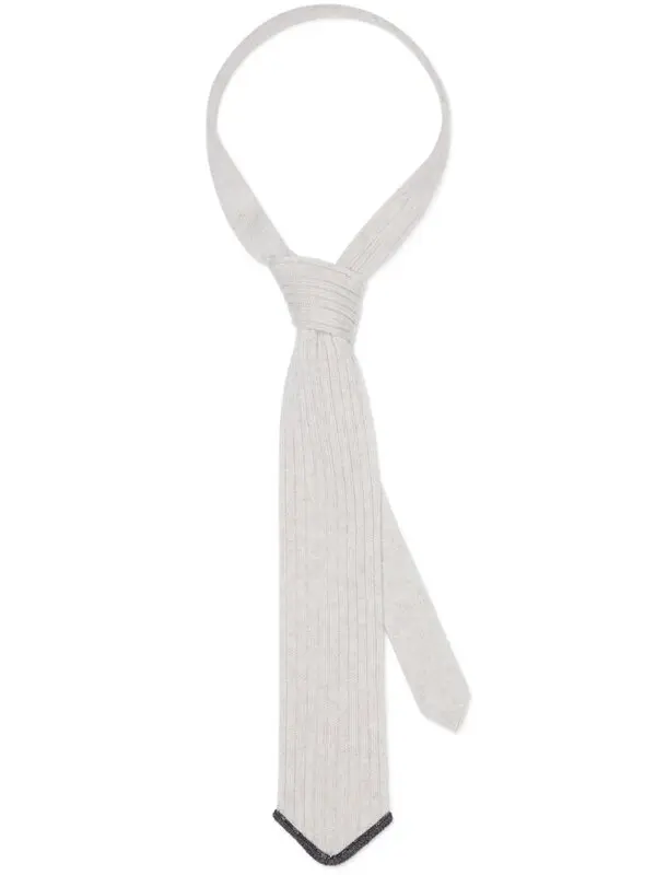 Brunello Cucinelli Rib Knit Tie With Monili - White