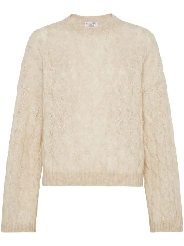 Brunello Cucinelli Crew-neck Cable-knit Jumper - Neutrals