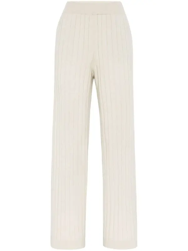 Brunello Cucinelli Ribbed-knit Cashmere Pants - Neutrals