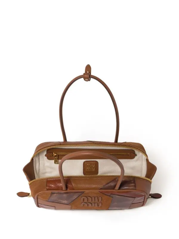 Miu Miu Beau Patchwork Leather Tote Bag - Brown